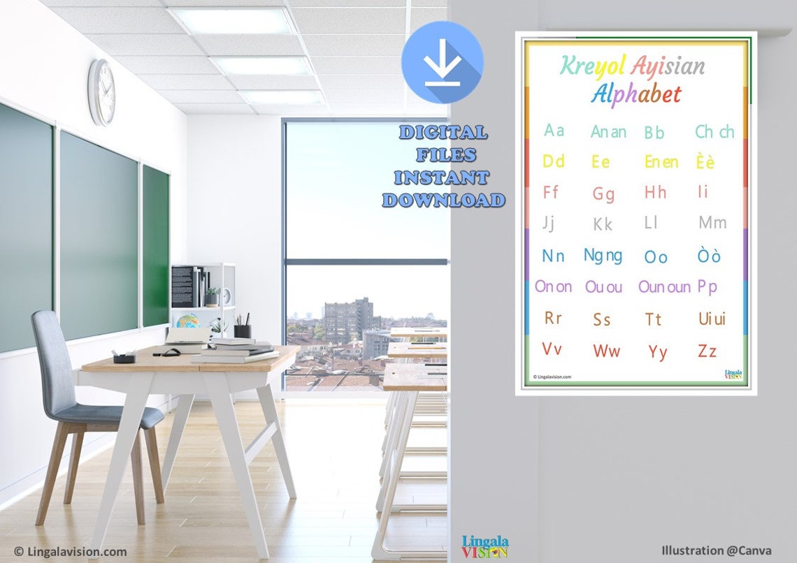 Haitian Creole Nursery Alphabet Poster, Rainbow, Educational Wall Art ...