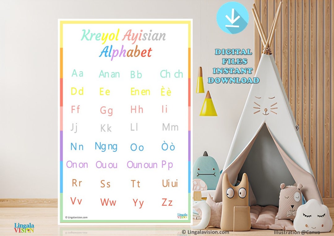 Haitian Creole Nursery Alphabet Poster, Rainbow, Educational Wall Art ...