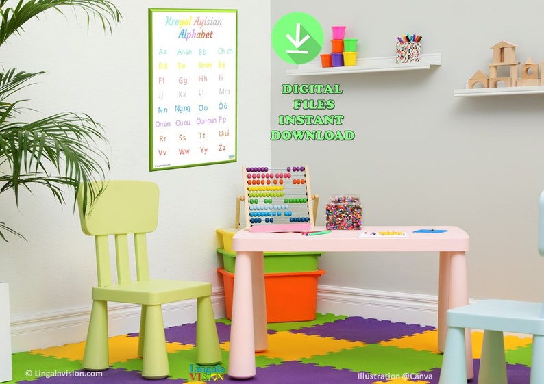 Haitian Creole Nursery Alphabet Poster, Rainbow, Educational Wall Art ...