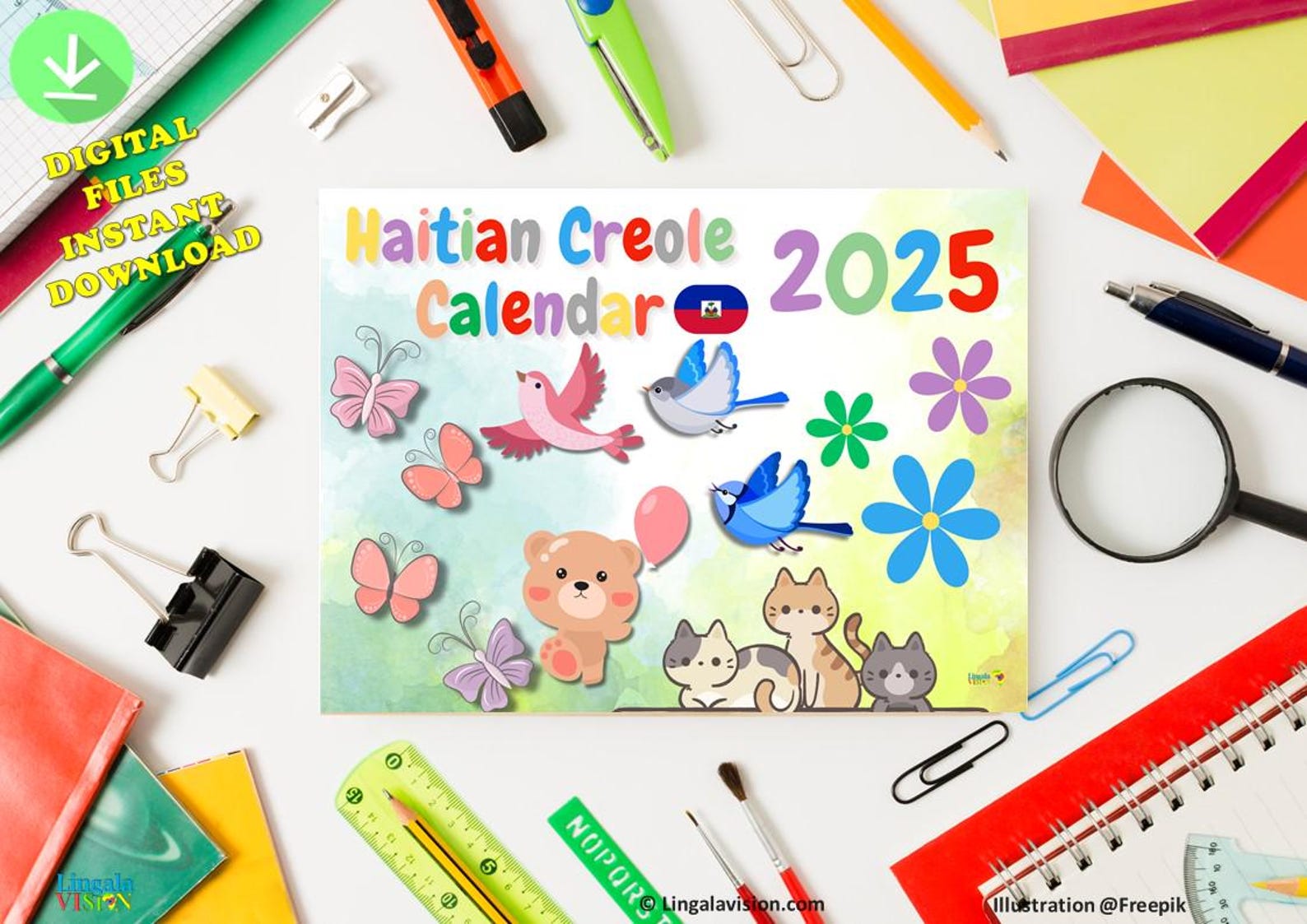 Haitian Creole English 2025 Printable Cute Kids Calendar, 12 Months ...