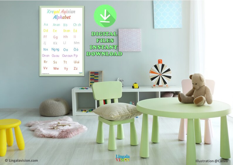 Haitian Creole Nursery Alphabet Poster, Rainbow, Educational Wall Art ...