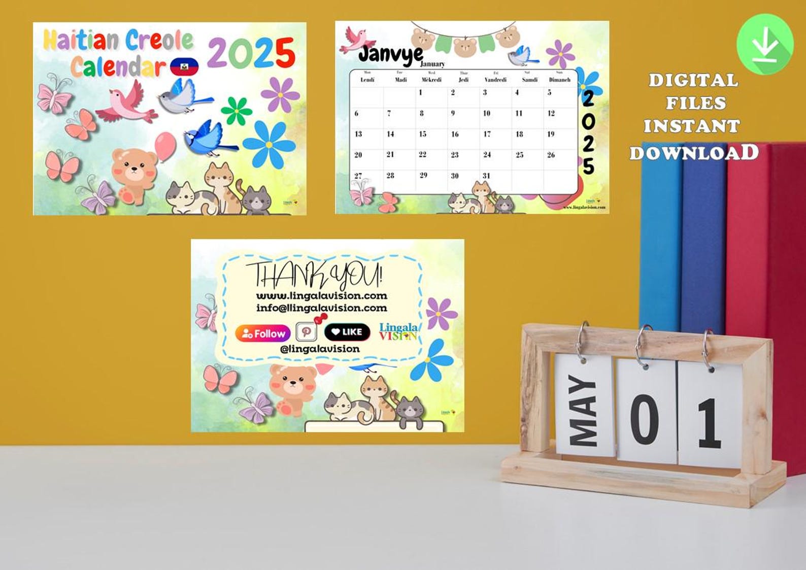 Haitian Creole English 2025 Printable Cute Kids Calendar, 12 Months ...