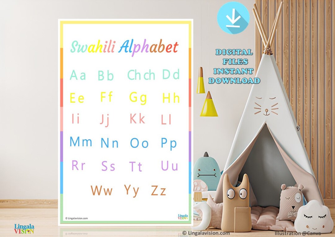 Swahili Nursery Alphabet Poster, Rainbow, Educational Wall Art ...