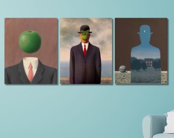 Set of 3 René Magritte Paintings Canvas Wall Arts,rené Magritte the ...