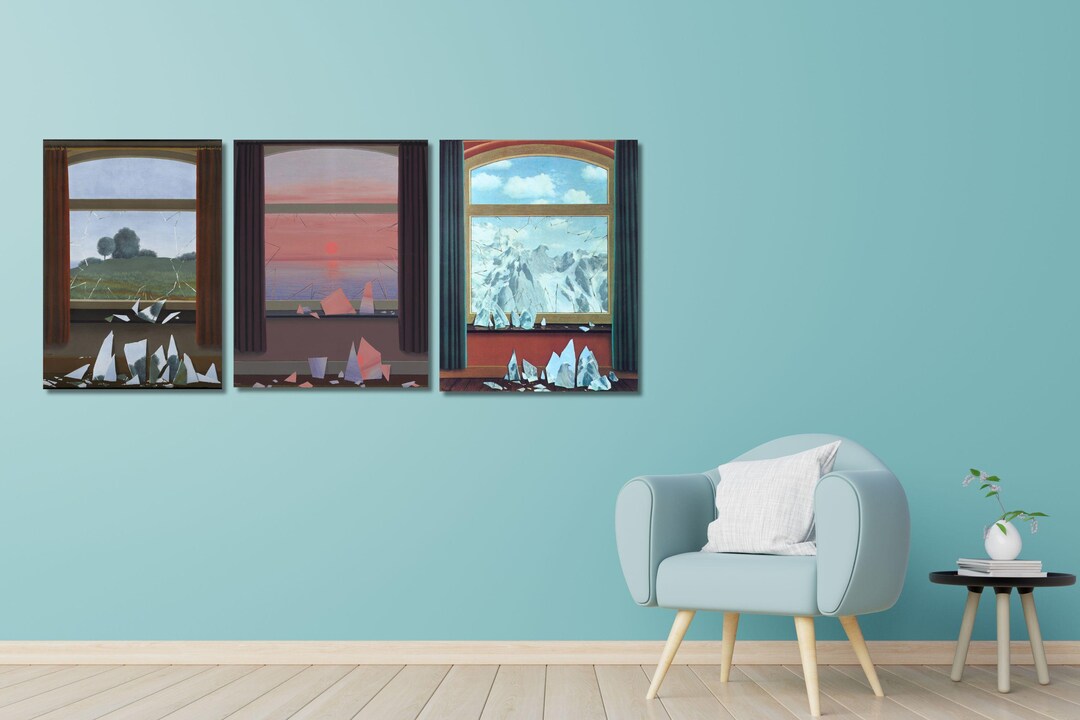 René Magritte Canvas Print Set: Surrealist Window Art, Modern Home ...