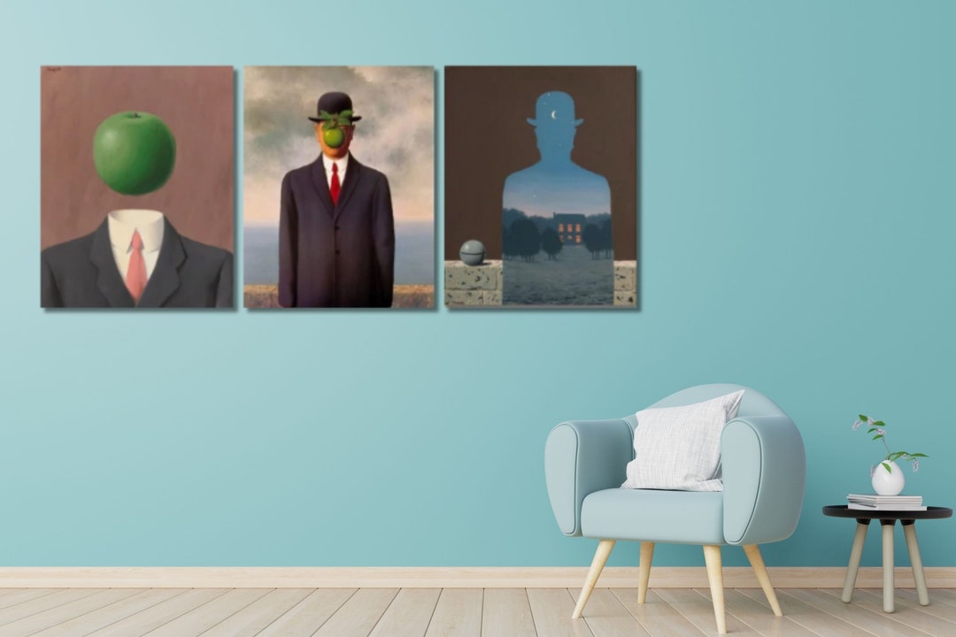 Set of 3 René Magritte Paintings Canvas Wall Arts,rené Magritte the ...