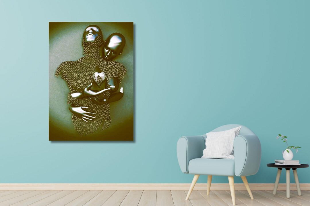 Hugging Couples 3D Effect Wall Art,hugging Couples Gold Effect Canvas ...