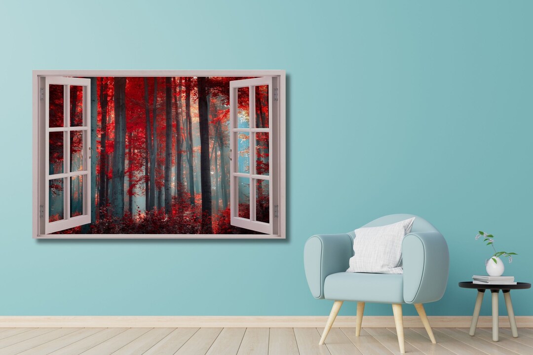 Window View Canvas Open Window Canvas Beautiful Red Tree Park Print,red ...