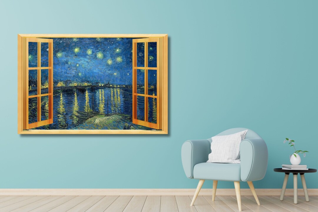 Fenêtre vue toile toile fenêtre ouverte Vincent van Gogh Nuit étoilée sur le rhône 1888 Affiche ...