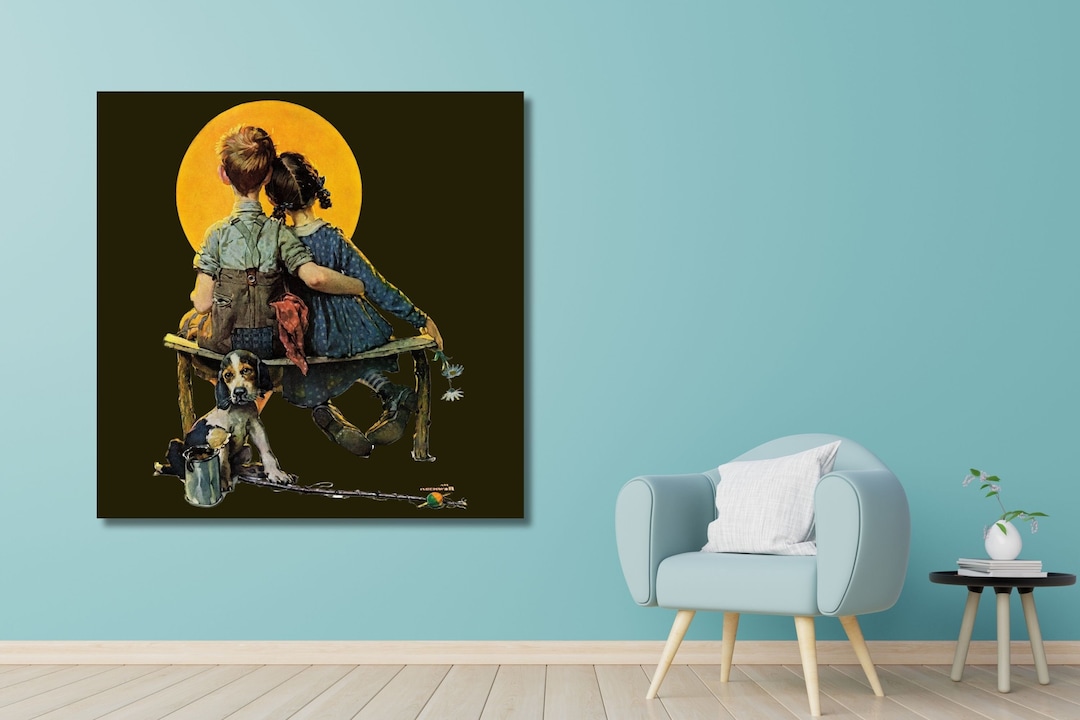 Norman Rockwell Poster Print Art,famous Painter, Boy and Girl Gazing at the Moon,puppy Love ...