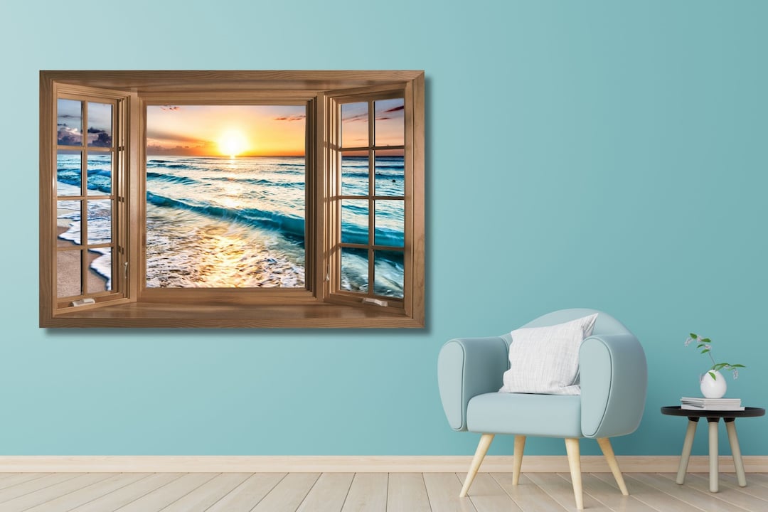 Beach Window Scene Canvas Wall Art Window View Sea Wall Hanging Decor ...