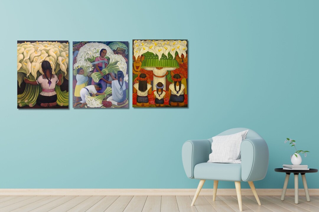 Diego Rivera Set of 3 Canvas Wall Art,flower Festival Print,flower ...