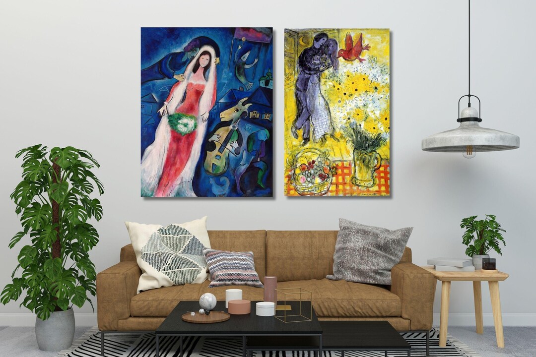 Set of 2 Marc Chagall Canvas Wall Art,marc CHAGALL Bride and Goat ...