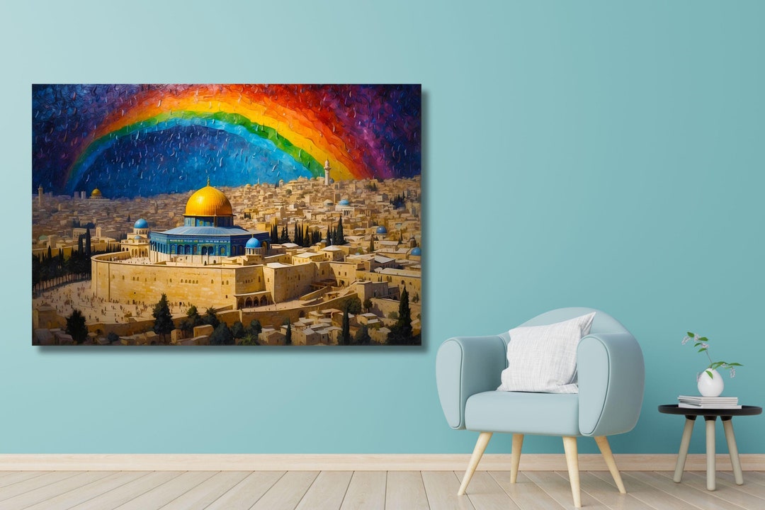 Jerusalem Rainbow Canvas Masjid Al Aqsa Art,masjid Al Aqsa Canvas ...