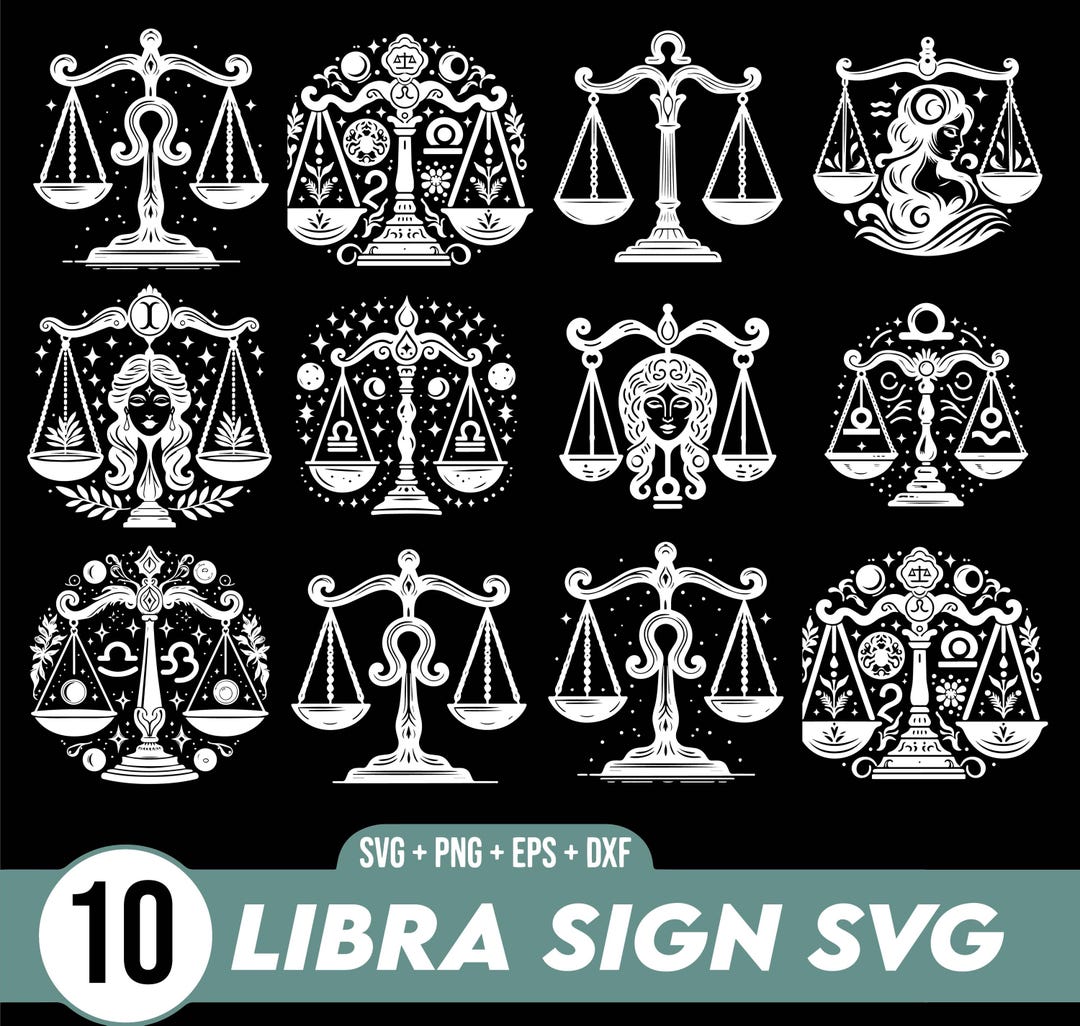 Libra Zodiac Scales Svg Bundle, Vintage Style Libra Zodiac Sign Svg ...