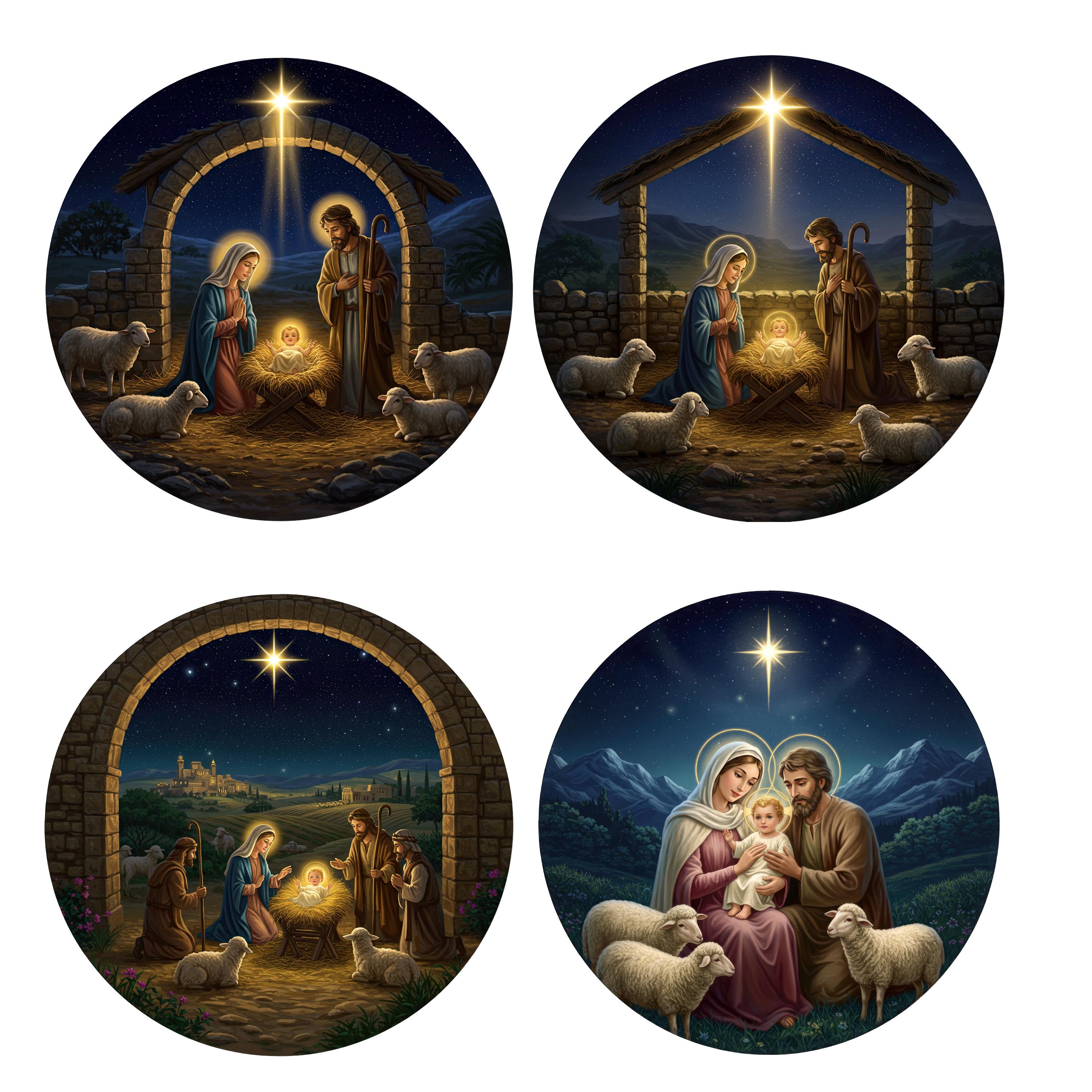 Nativity Scene Round Cliparts, Printable Decorative Gift Ornament Fussy ...