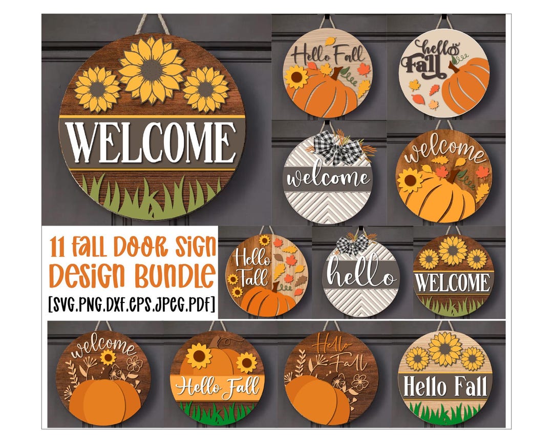 Fall Door Sign SVG Bundle, Welcome Fall Porch Decor, Farmhouse Hello ...