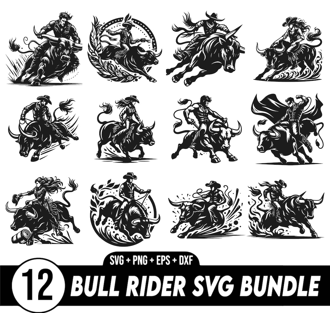 Bull Rider SVG Bundle, Bull Rider Clipart, Bull Riding Design, Rodeo ...