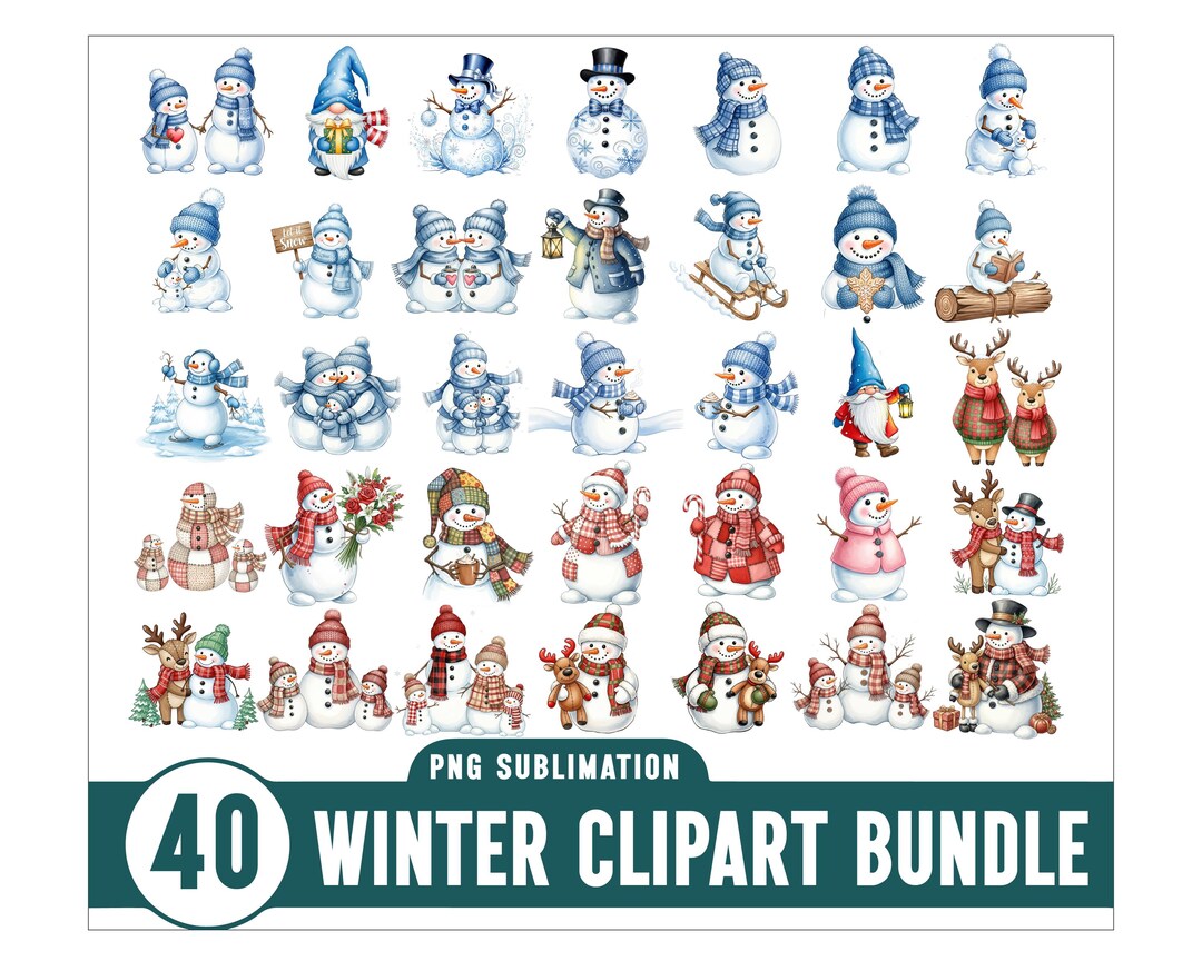 Winter Clipart Bundle PNG, Santa & Reindeer Christmas Clipart, Festive ...