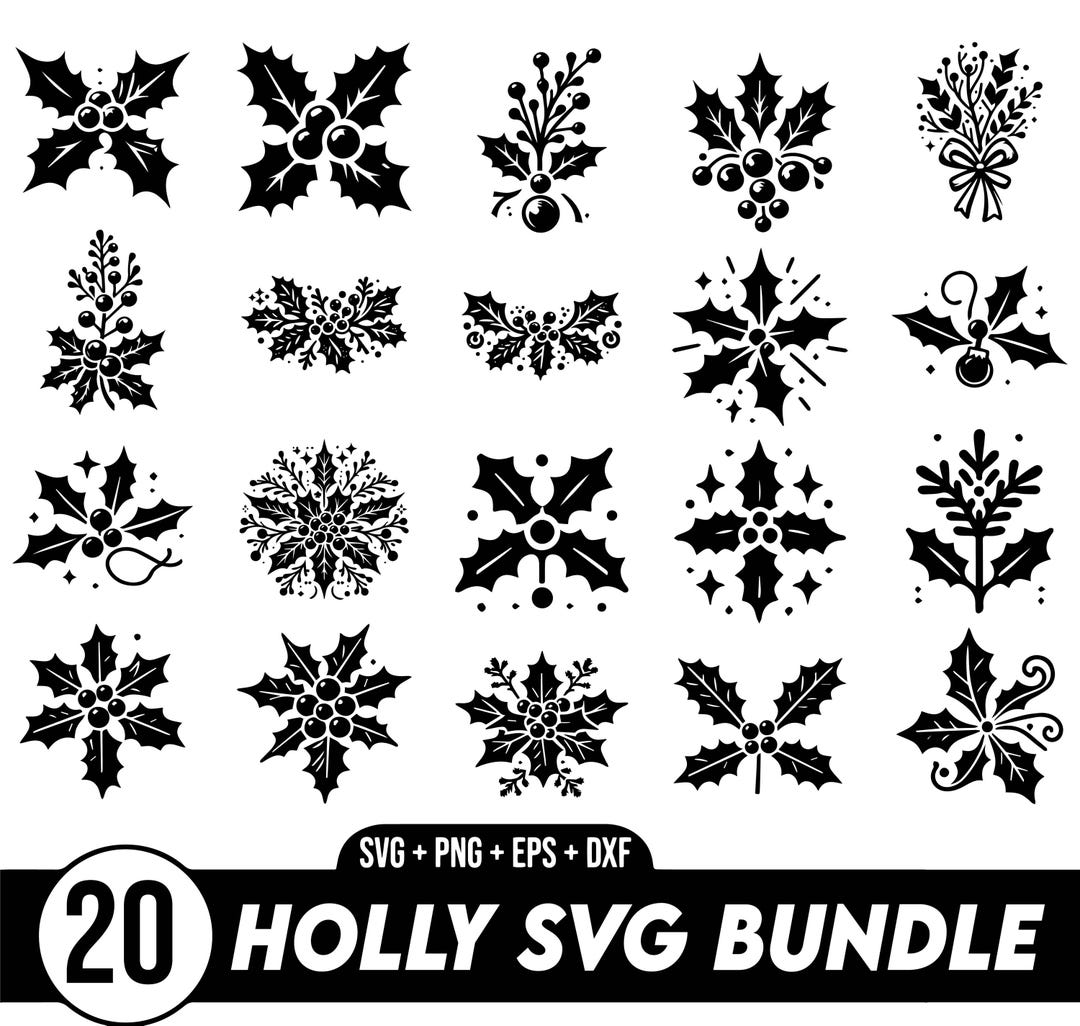 Holly SVG Bundle, Christmas Holly SVG, Christmas Svg, Xmas Svg, Png ...