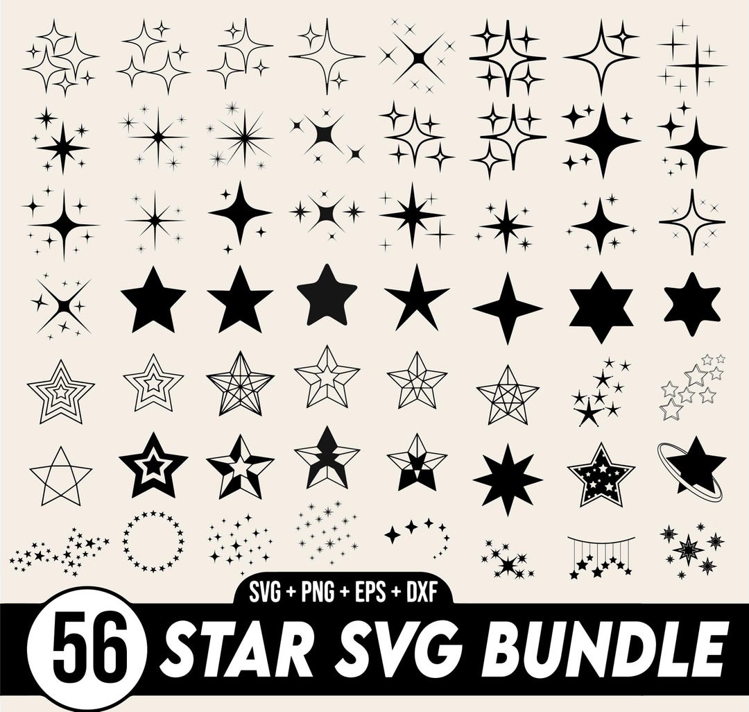 Stars SVG Bundle, Star Silhouette, Star Plotter File, Sparkle Stars SVG ...