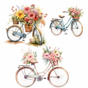 Bike With Flowers Clipart, Watercolor Floral Bicycle Clipart Bundle ...