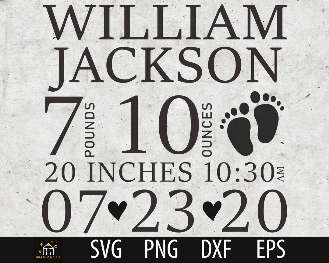 Baby Birth Announcement Template Svg, Free Font, Birth Stats Baby Svg ...