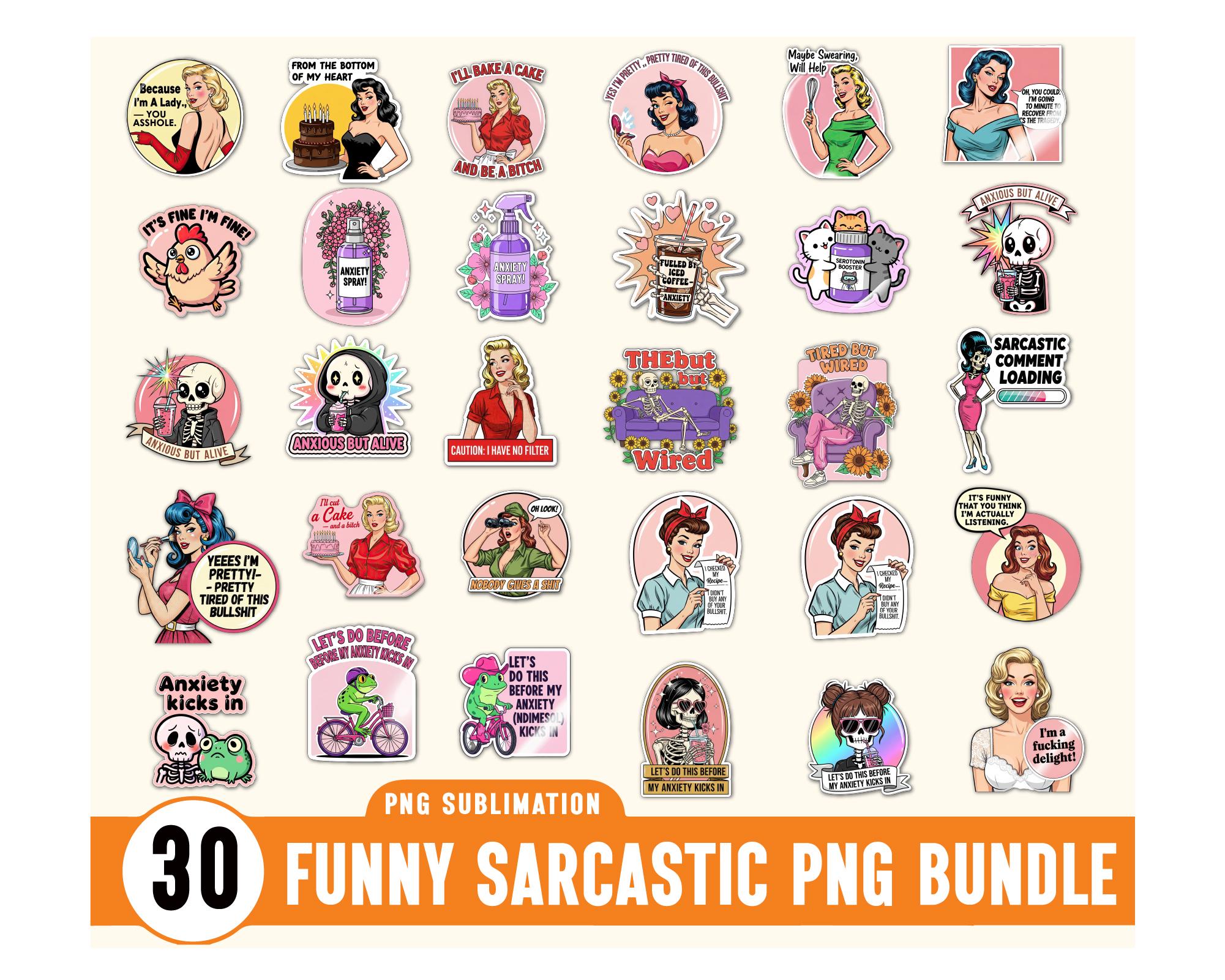 Sarcastic PNG Bundle, Sarcasm Stickers Png, Funny Quotes Designs ...