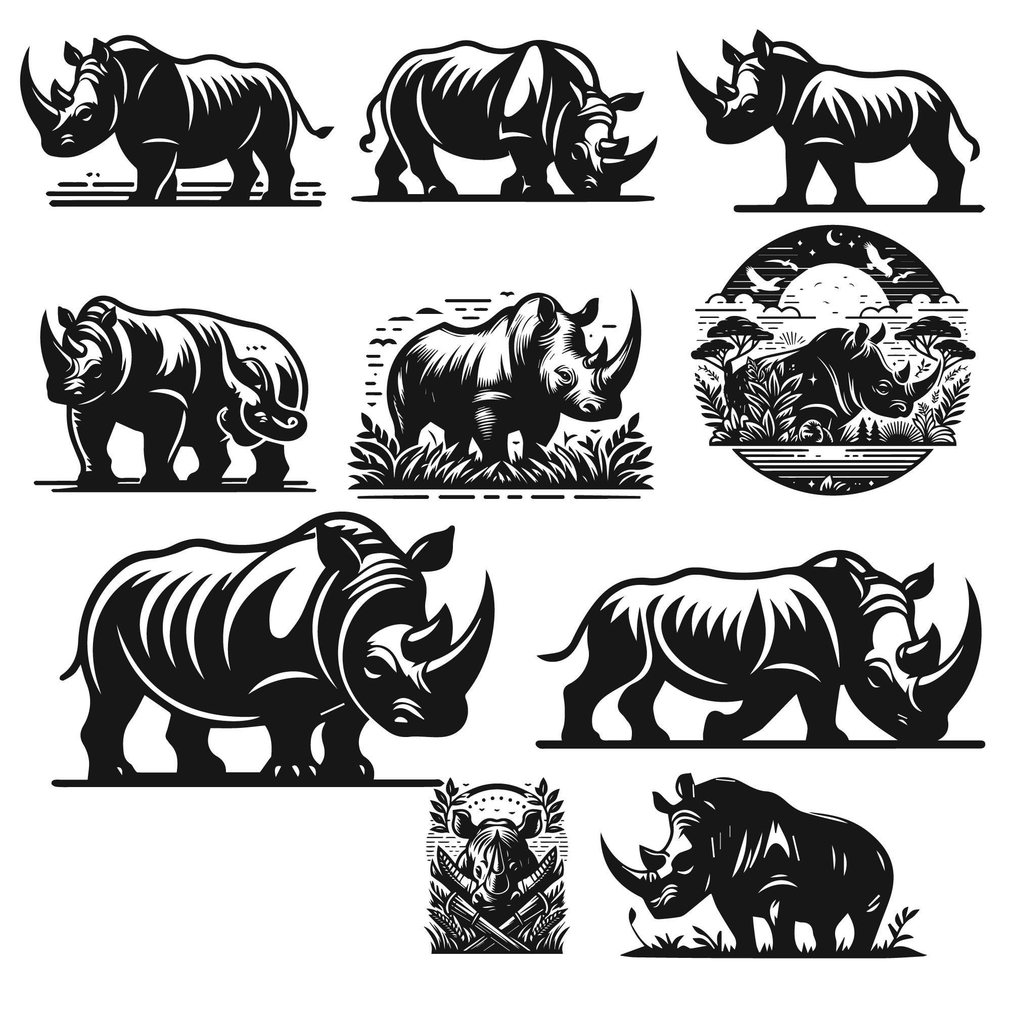 Rhino SVG Bundle, Rhinoceros Svg, Rhino Dxf, Rhino Png, Rhino Eps ...