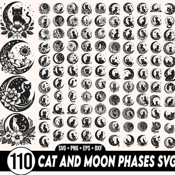 Cat and Moon - Etsy