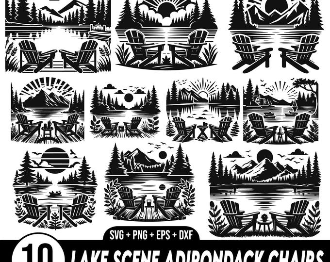 15 Lake View SVG Bundle, Lake ADIRONDACK Chair Svg, Lake View Chair Svg ...