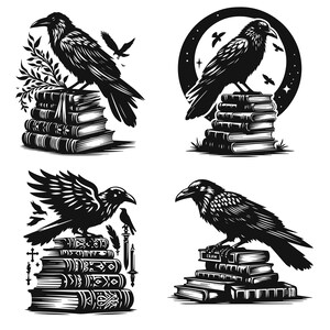 Raven on A Stack of Books SVG Bundle, Raven on Books SVG, Raven With ...
