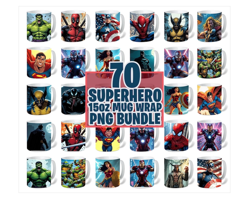 Superhero Mug Wrap Bundle, Superhero Game Characters Mug Wrap, 3D ...