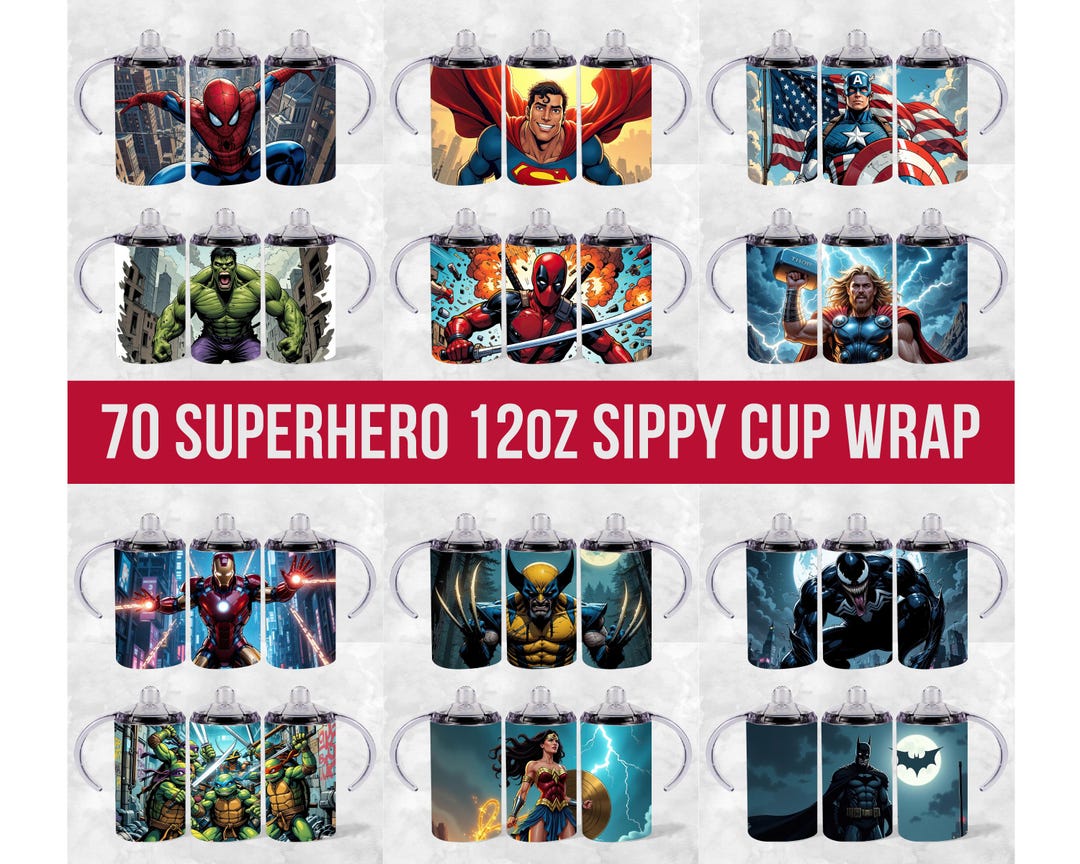 Superhero 12oz Kids Tumbler Wraps Bundle, Sippy Cup Bundle Wraps ...