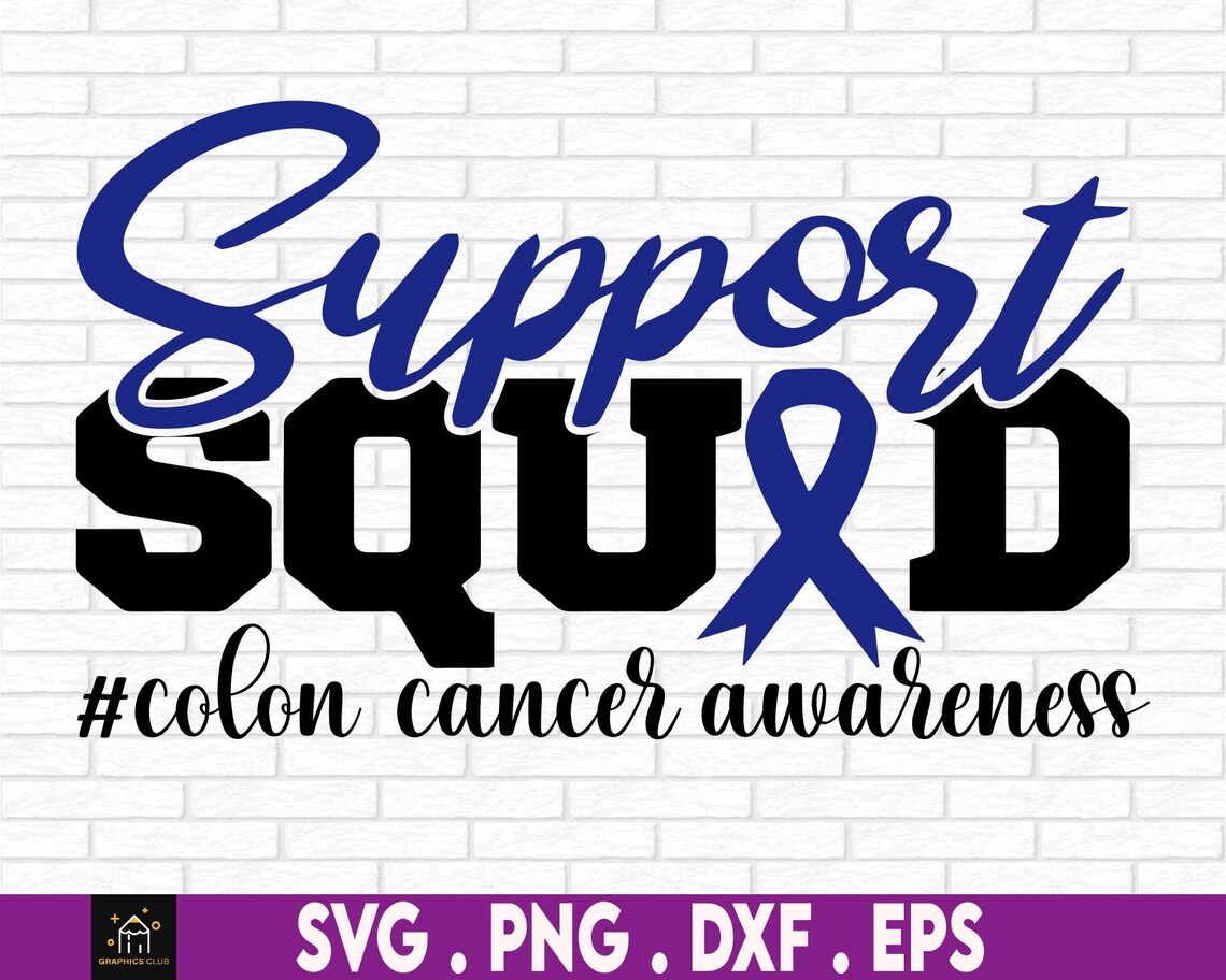 Support Squad SVG, Colorectal Cancer Awareness SVG, Dark Blue Ribbon ...