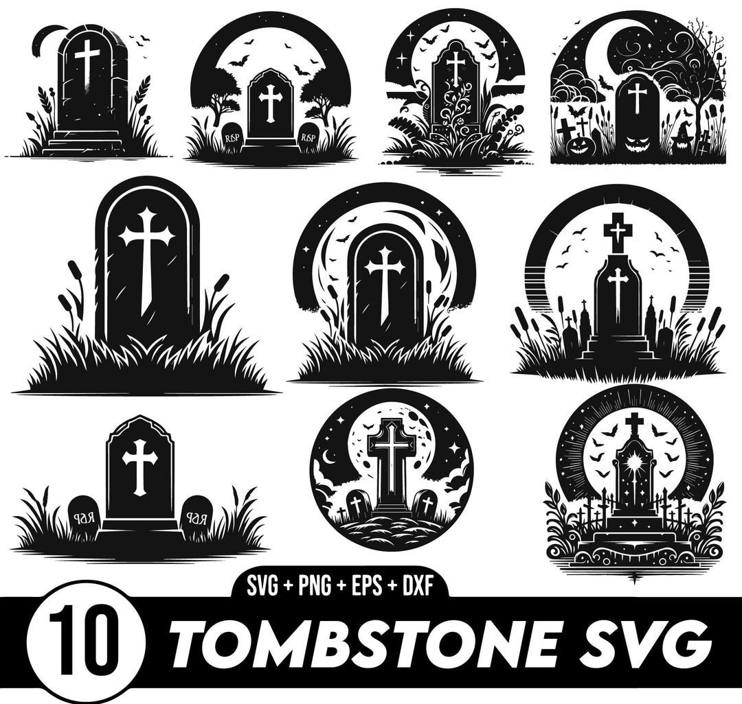 Tombstone Svg Bundles, Tombstone Vector Files, Tombstone PNG, Graveyard ...