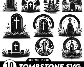 Tombstone Svg Bundles, Tombstone Vector Files, Tombstone PNG, Graveyard ...