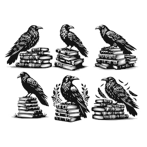 Raven on A Stack of Books SVG Bundle, Raven on Books SVG, Raven With ...