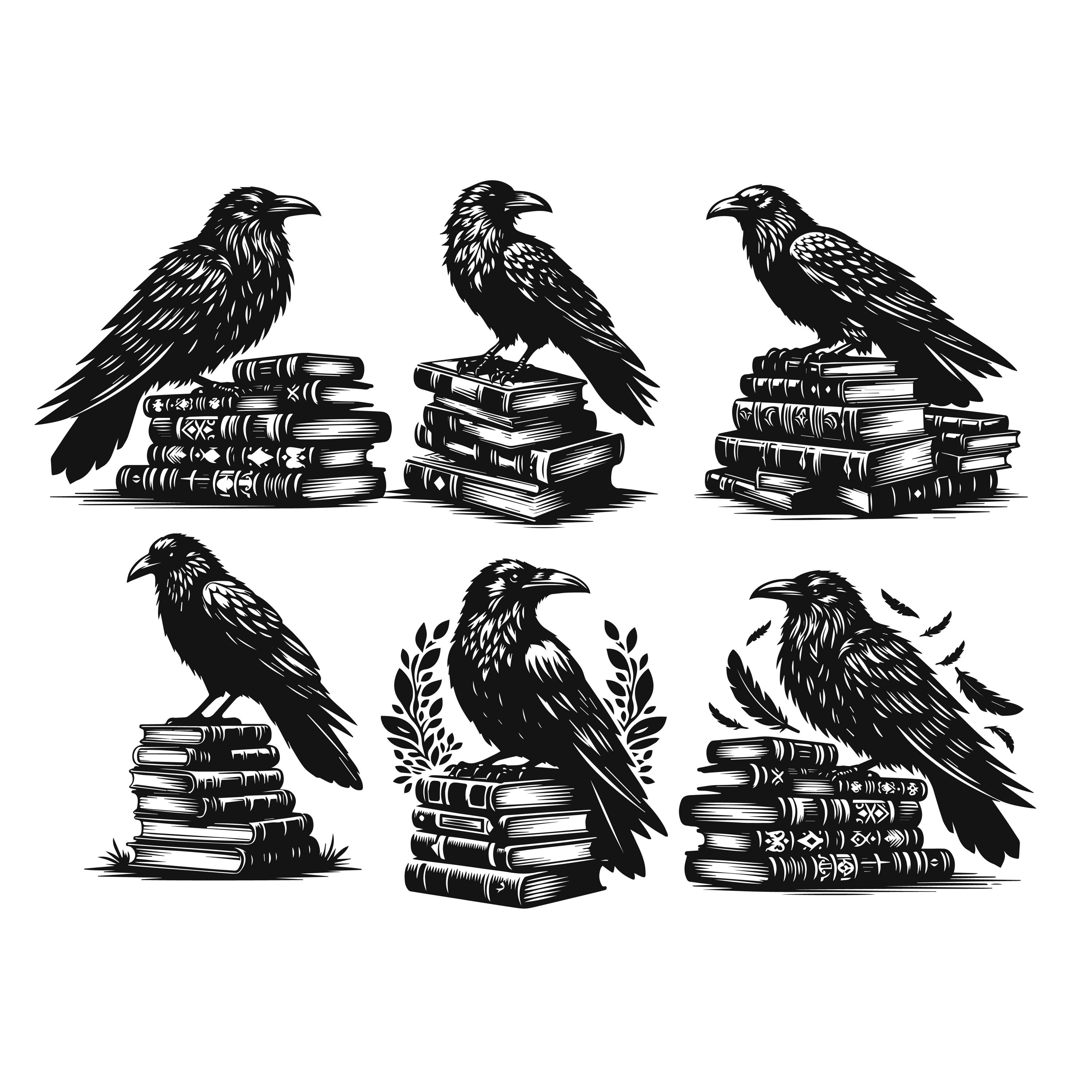 Raven on A Stack of Books SVG Bundle, Raven on Books SVG, Raven With ...