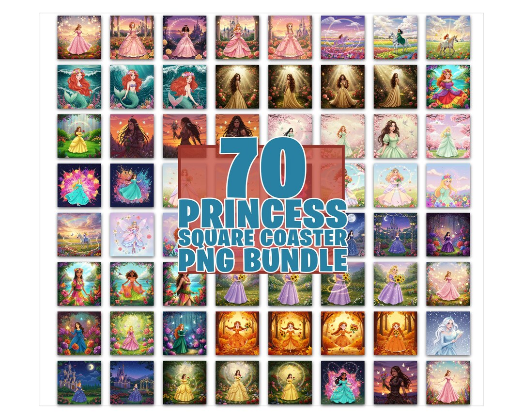 70 Princess Square Coaster Bundle, Princess Character in Movies Png ...