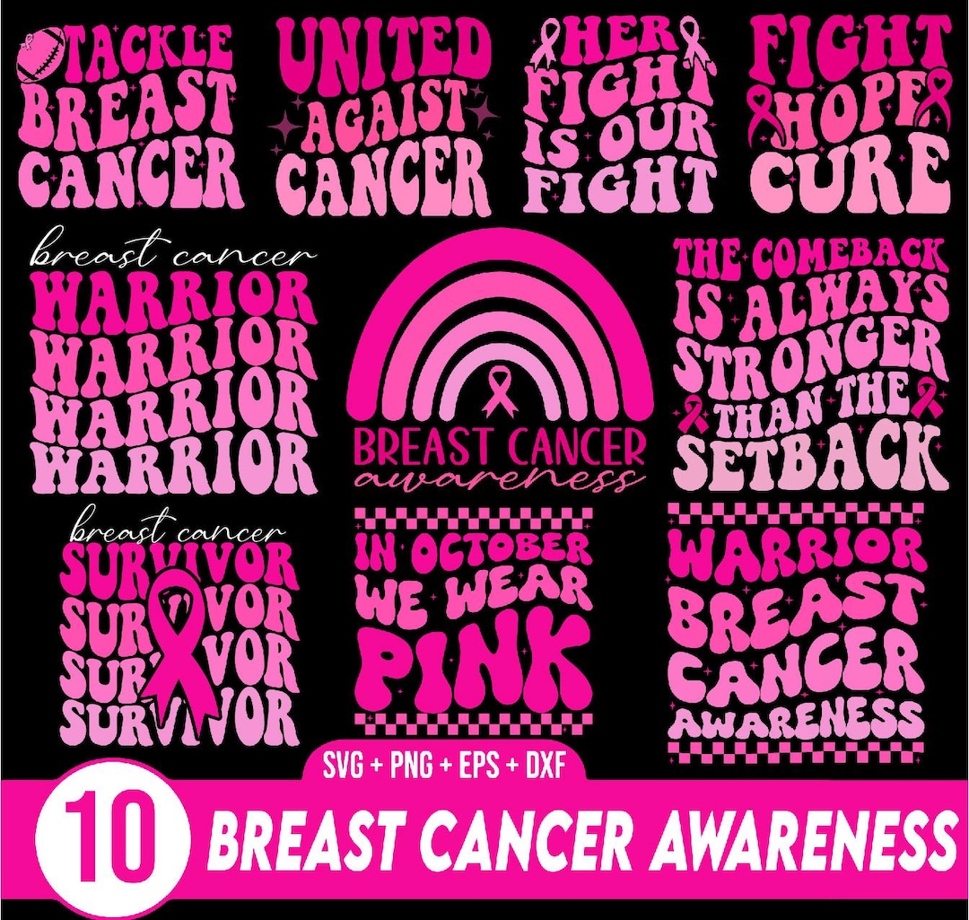Breast Cancer SVG Bundle, Retro Cancer Svg, Fight Cancer Svg, Tackle ...
