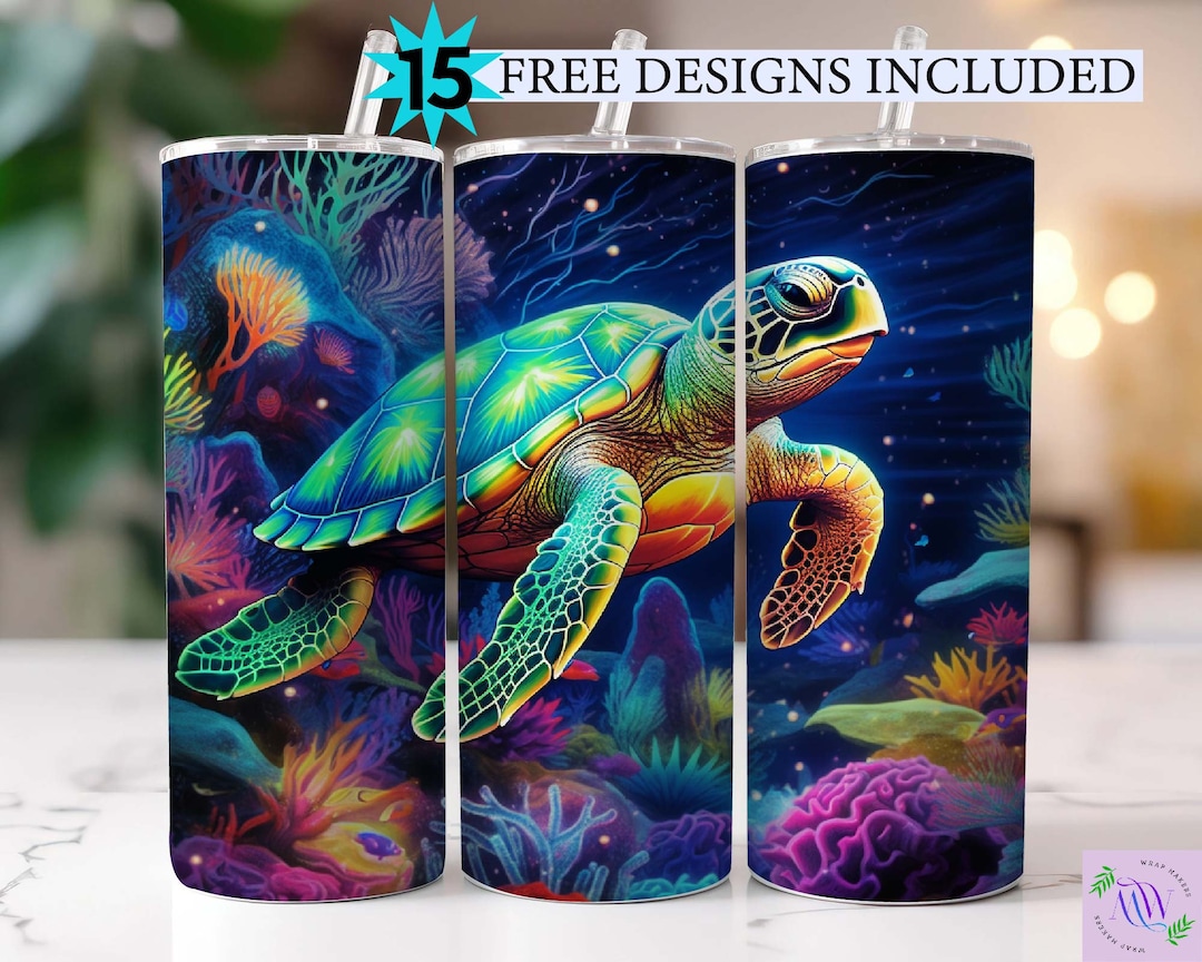 Colorful Turtle Neon Floral Rainbow Tortoise 20 Oz Skinny Tumbler ...
