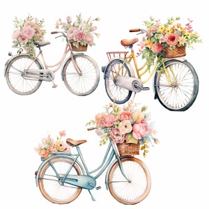 Bike With Flowers Clipart, Watercolor Floral Bicycle Clipart Bundle ...