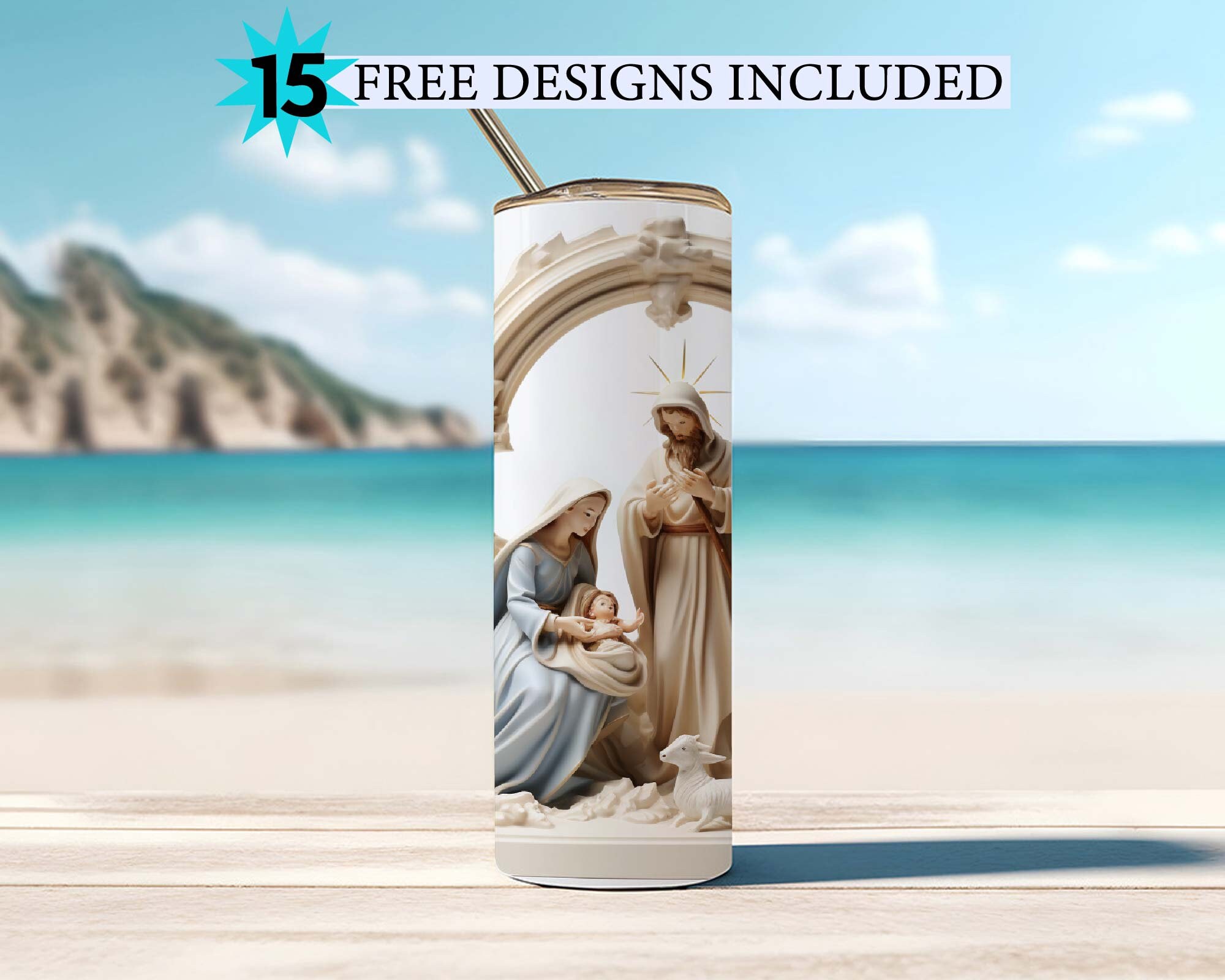3D Nativity Scene Mary Joseph Jesus, 20 Oz Skinny Tumbler Sublimation ...