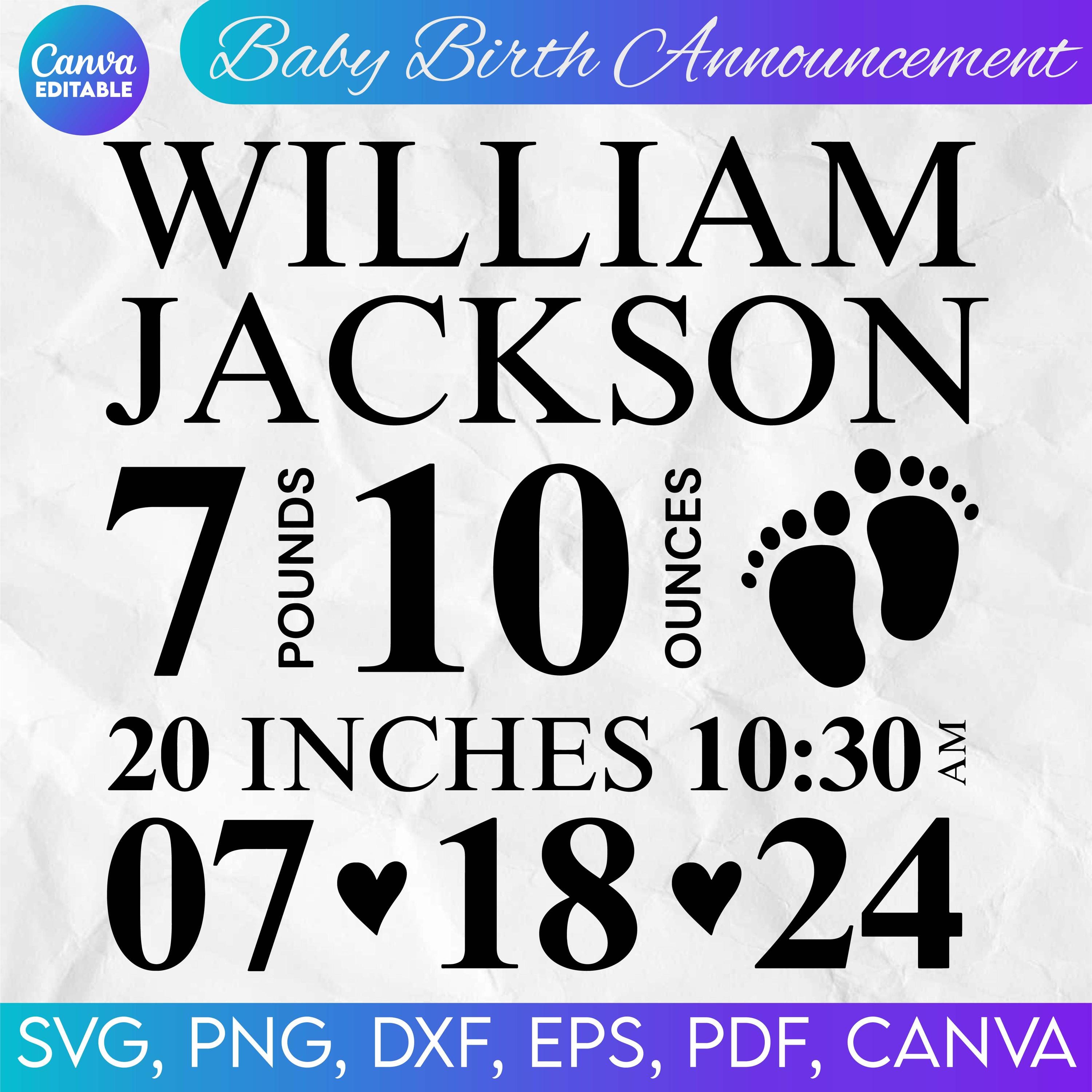 Baby Birth Announcement Template Svg, Free Font, Birth Stats Baby Svg ...