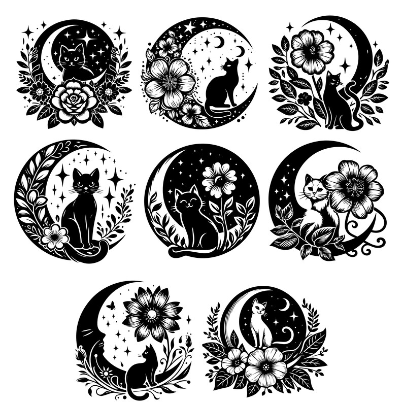Cat and Moon Phases SVG Bundle, Cat Silhouette Svg, Cat Moon Svg, Cat ...