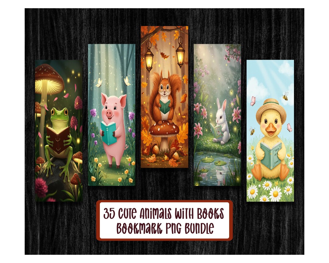 Cute Animals With Books Bookmark Png, 3D Animals Bookmarks PNG Bundle ...