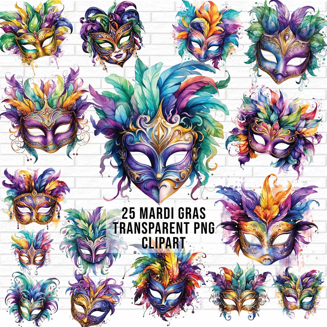 25 Watercolor Mardi Gras Clipart, Junk Journal Download, Card Crafting ...