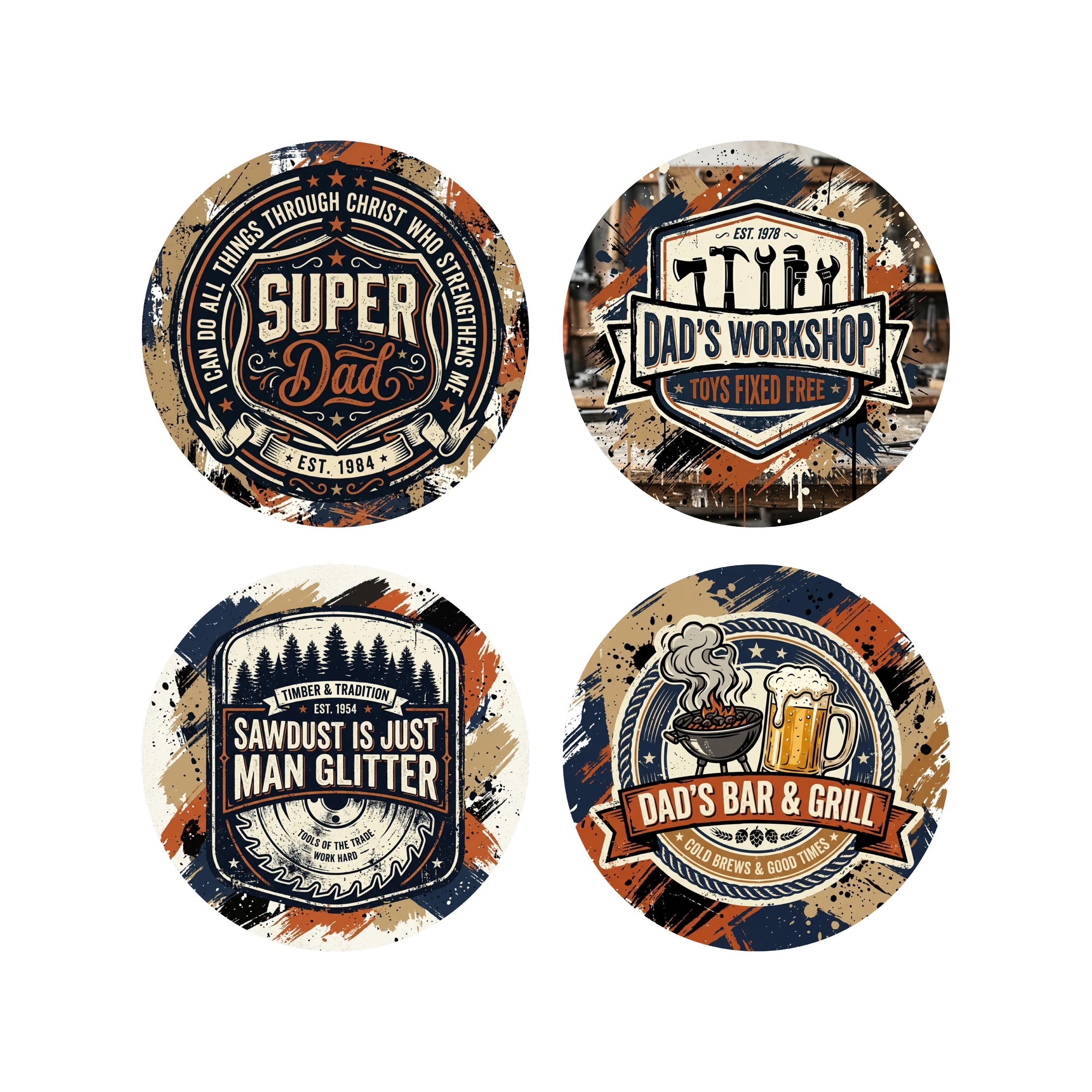 Dad Car Coaster PNG Bundle, Fathers Day Car Coaster Sublimation Design ...