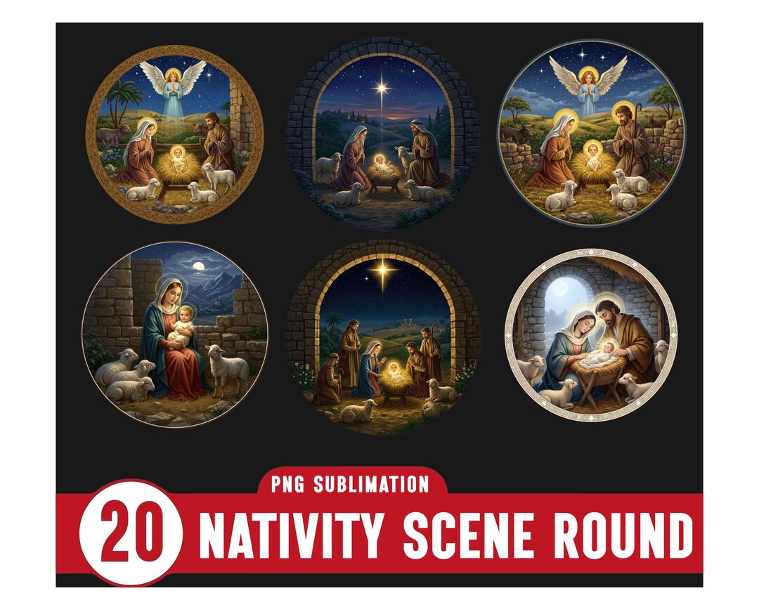 Nativity Scene Round Cliparts, Printable Decorative Gift Ornament Fussy ...